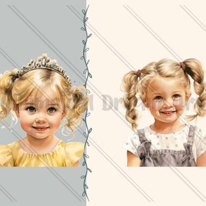 26 PNG Cute Blonde Girls Watercolor Bundle, Little Blonde Girl PNG ...