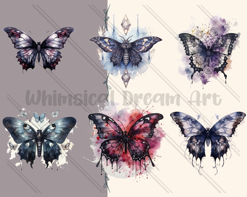 28 Gothic Butterflies and Moth Clipart - Dark Fantasy Clip Art Graphics ...
