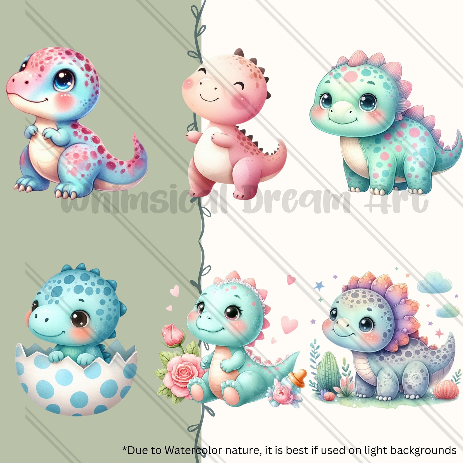 25 Watercolor Dinosaurs Clipart, Dino Theme Baby Party Printables, Cute ...