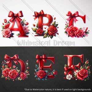 Red Rose Clipart Decorative Letters, Uppercase Alphabet Set, Watercolor ...