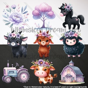 45 Watercolor Purple Farm Animal Clipart - Cute Chickens, Chicks ...