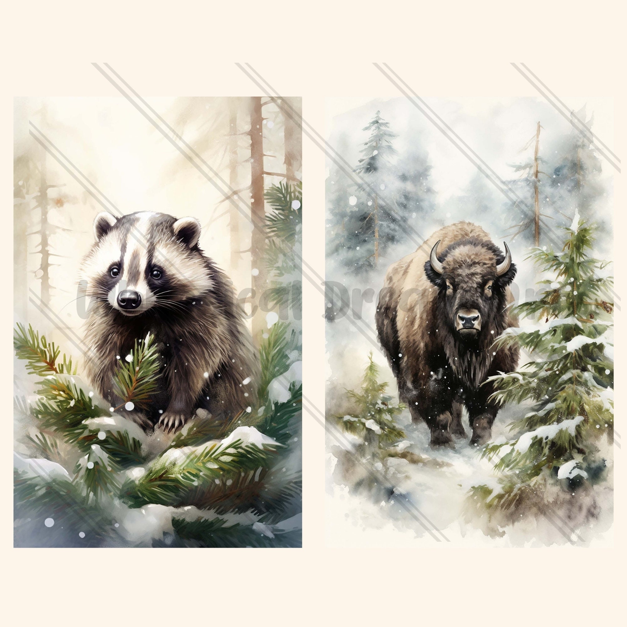 26 Winter Woodland Digital Paper, Watercolor Forest Printable Pages ...