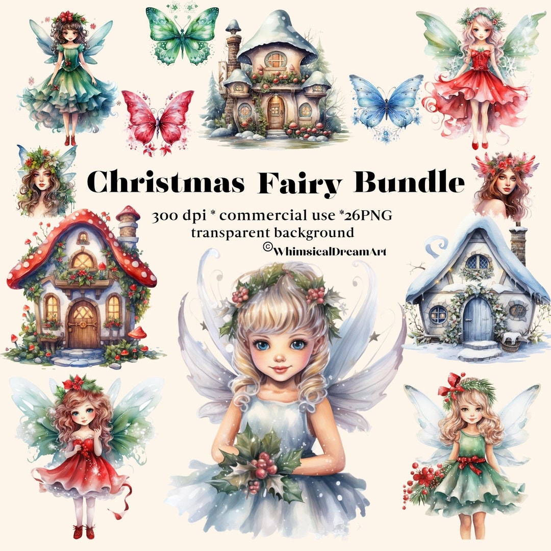 26 Watercolor Christmas Fairy Clipart, Fairy Garden Bundle, Fairytale ...