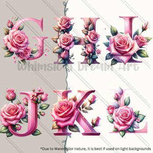 Pink Rose Clipart Decorative Letters, Uppercase Alphabet Set ...