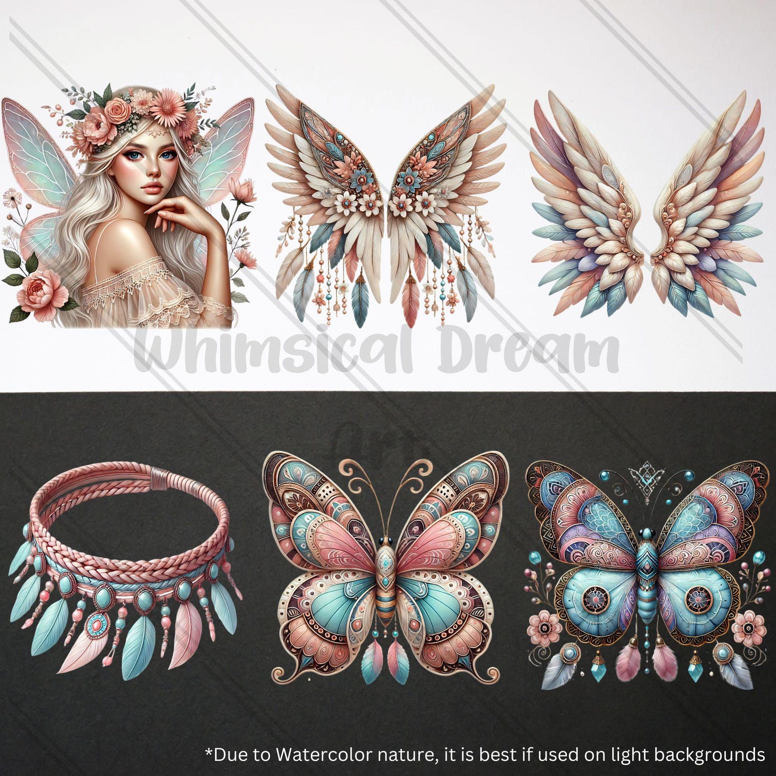 24 Watercolor Boho Fairy Clipart, Beautiful Fairies Bundle, Watercolour ...