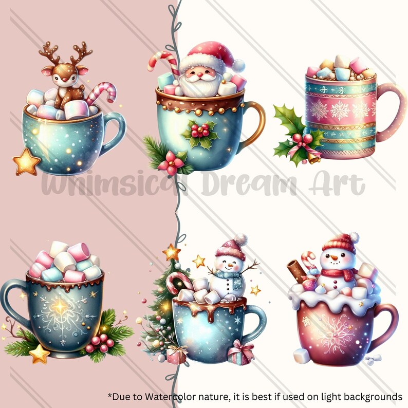 24 Christmas Mugs Clipart Bundle, Watercolor Hot Chocolate Clipart, Hot ...