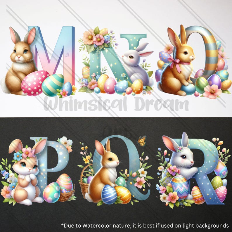 Easter Bunny Clipart Decorative Letters, Uppercase Alphabet Set ...