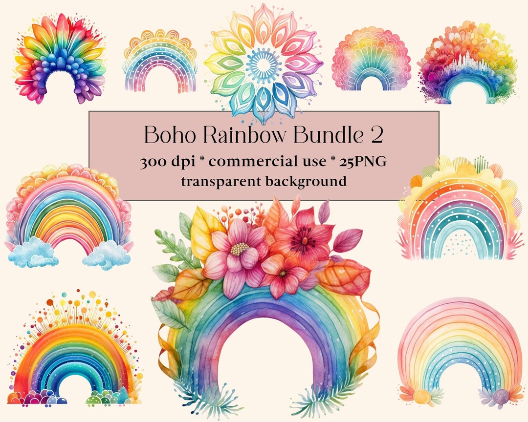25 Rainbow Clipart, Watercolor Rainbow Clip Art, Background Rainbow ...