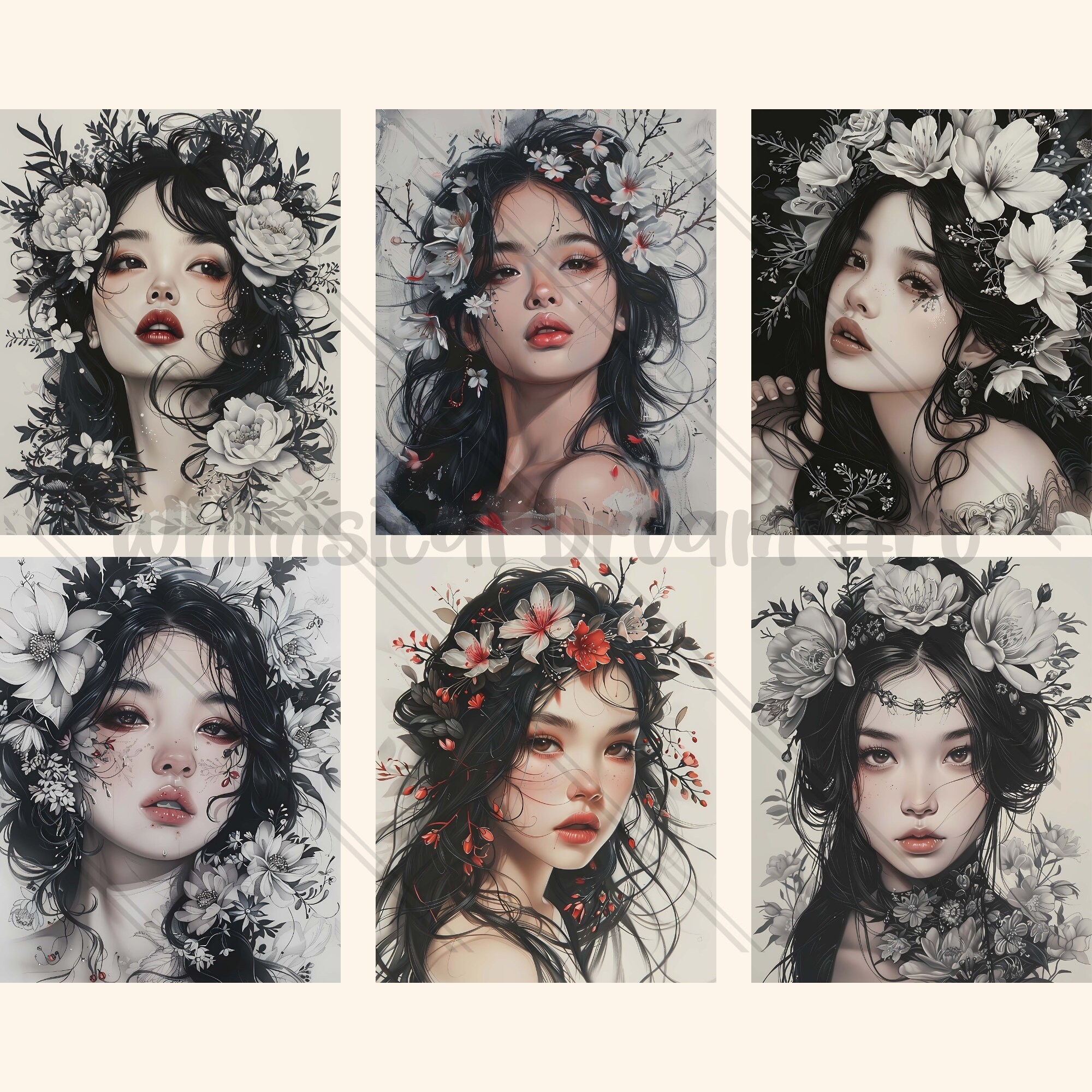 35 Beautiful Asian Woman Digital Paper, Vintage Oriental, JPG Instant ...