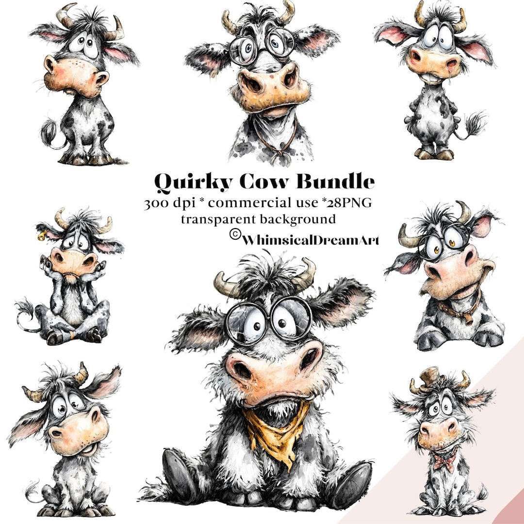 28PNG Funny Cow, Cute Quirky Cartoon Cow Clipart, Farm Animal Art for ...