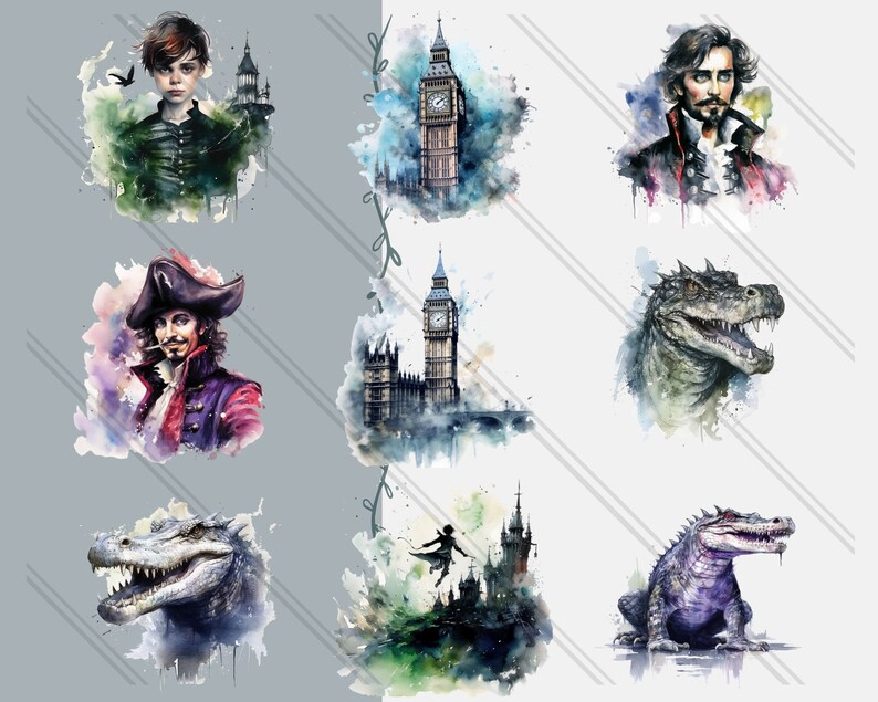 38 PNG Watercolour Gothic Peter Pan Clipart Wendy Captain - Etsy