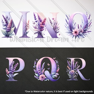 Lavender Clipart Decorative Letters, Uppercase Alphabet Set, Watercolor ...