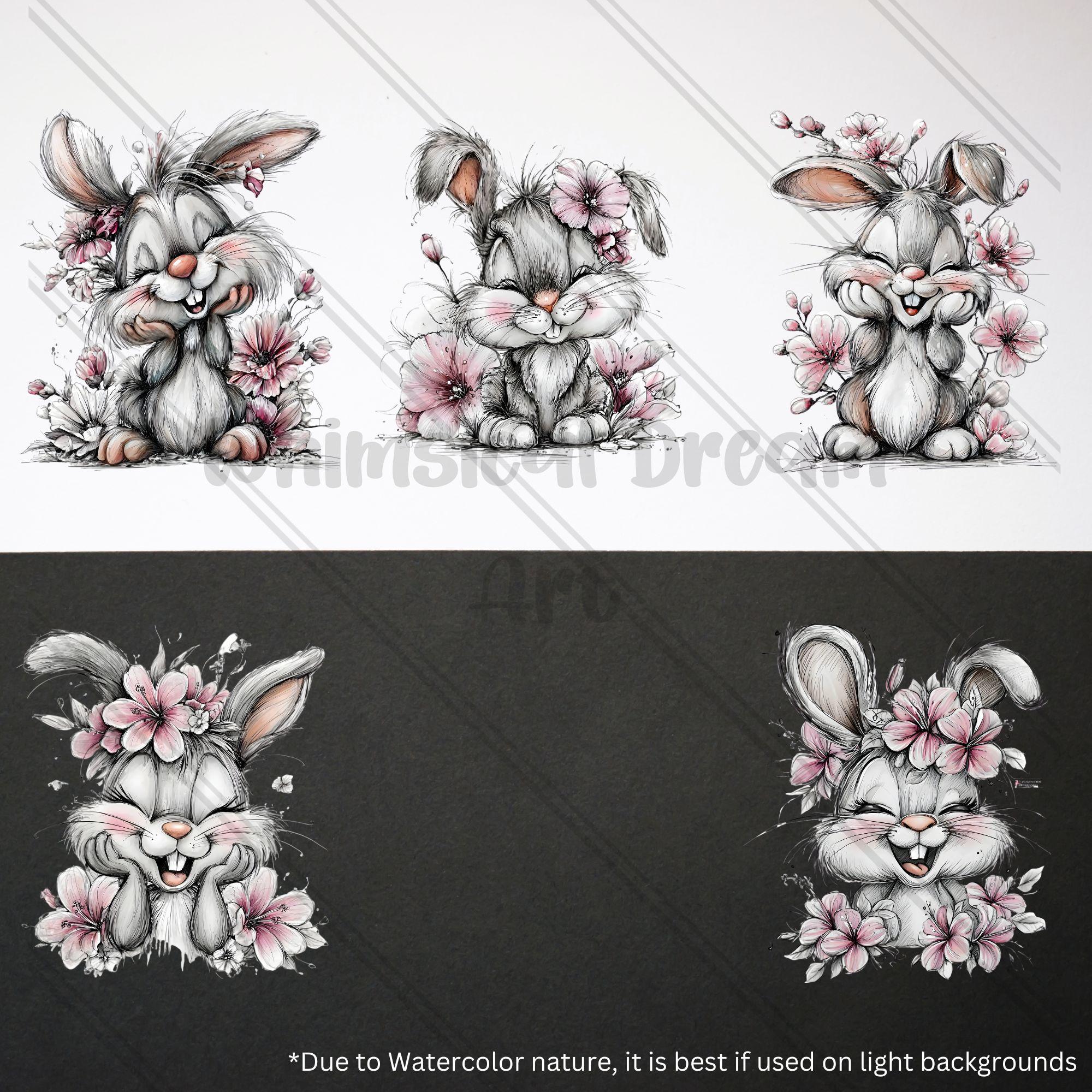 29PNG Floral Bunny Clipart, Cute Rabbit With Flowers, Nursery Art ...