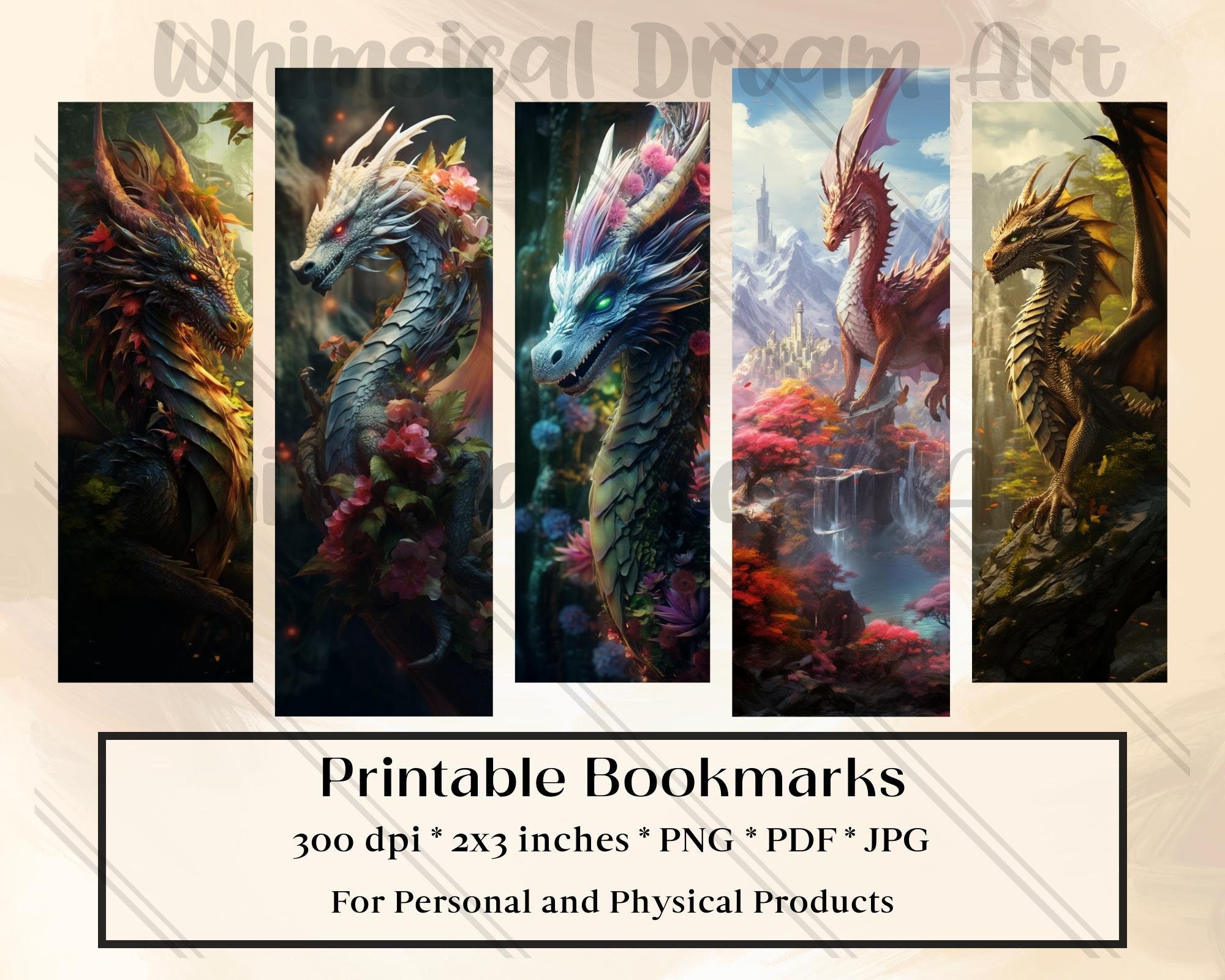 20 Fantasy Dragon Bookmark Designs, Printable Bookmarks Digital ...