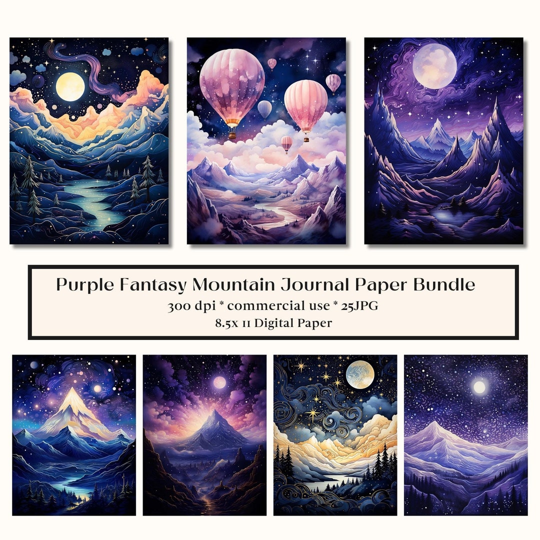 25 Fantasy Mountain Landscape Digital Paper, Enchanted Purple Mountain ...