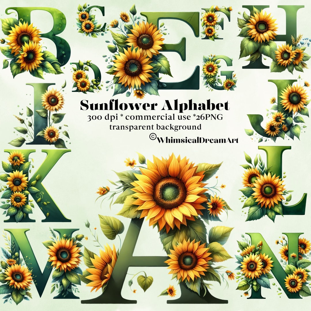 Sunflower Clipart Decorative Letters for Commercial Use Digital Art ...