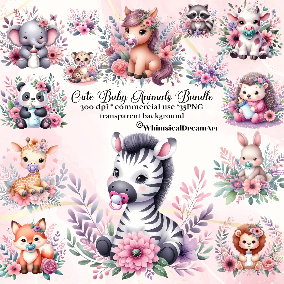 35 Watercolor Cute Baby Animal Clipart, Animals Png, Baby Images ...