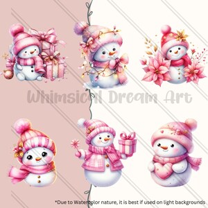 32 Christmas Cute Pink Snowman Clipart Bundle, Watercolor Collection ...