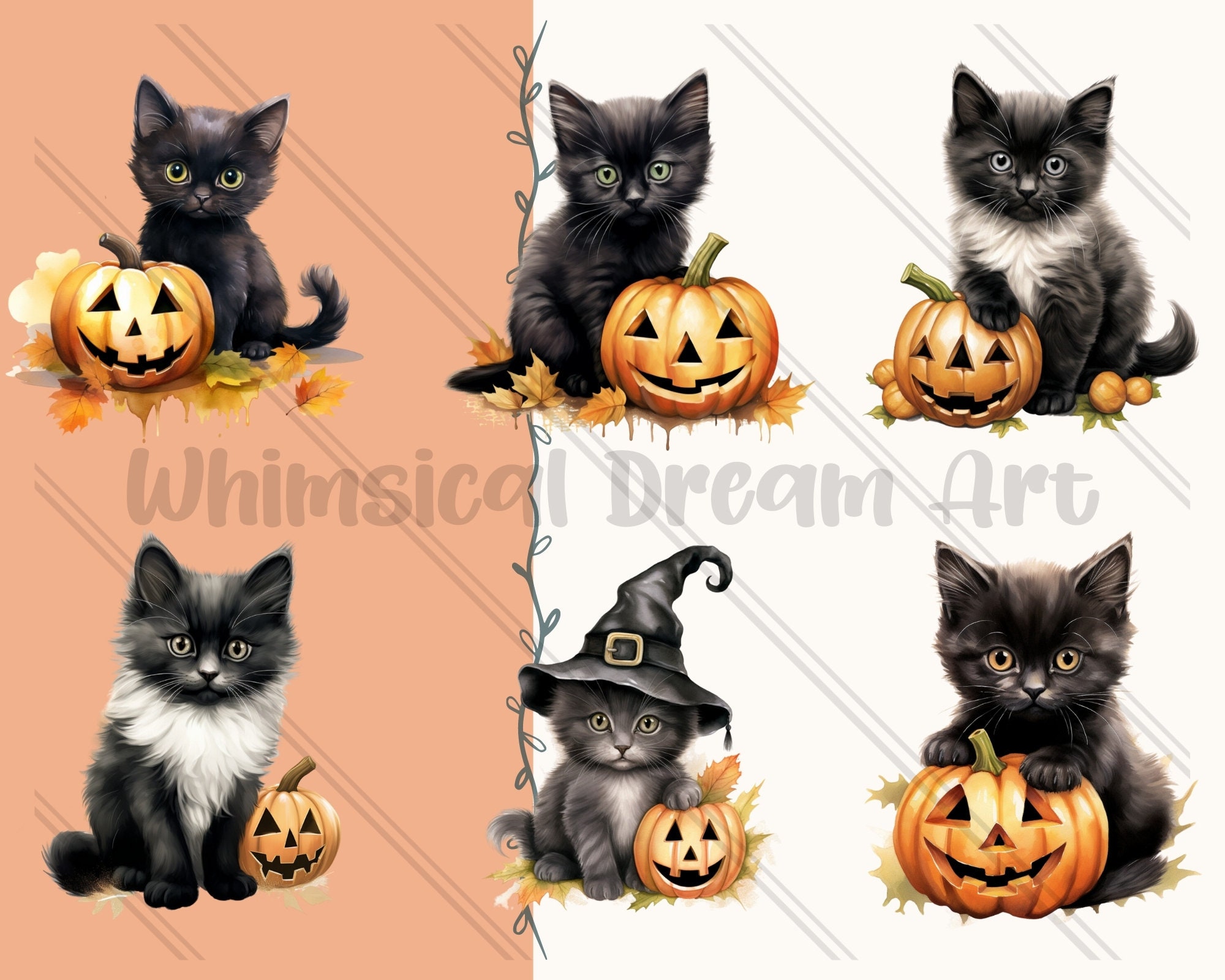 24 Watercolour Halloween Cat Clipart Jack O Lantern, Halloween Horror ...