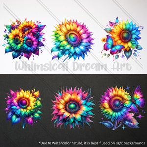 12 Watercolor Rainbow Sunflower Collection Clipart, Summer Sunflowers ...