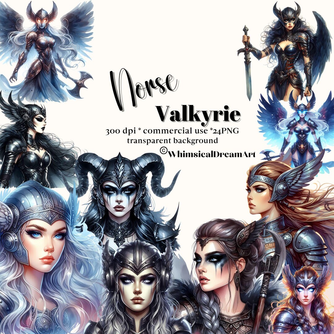 24 Viking Valkyrie Warriors Clipart Set, Norse Maiden, Viking, Valhala ...