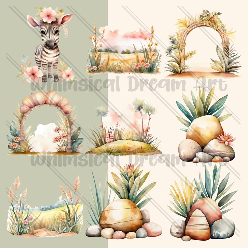 53 Boho Safari Animals Clipart Watercolor Bundle, Jungle Safari PNG ...