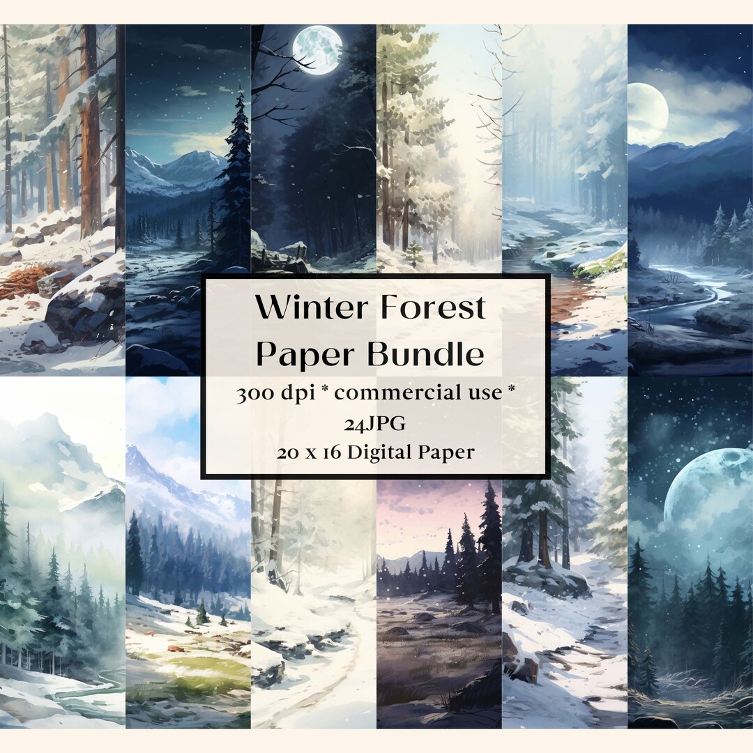24 Winter Forest Landscape Journal Paper, Notebook Watercolor Woodland ...