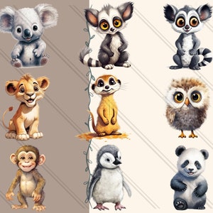 48 Cute Baby Animals Clipart Watercolor Bundle, Jungle Safari PNG ...