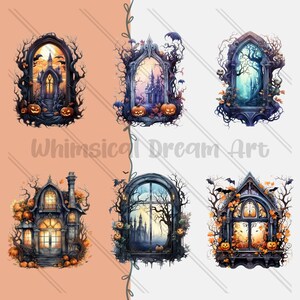 24 Halloween Window Clipart, Pumpkin Watercolor Clipart, Halloween ...