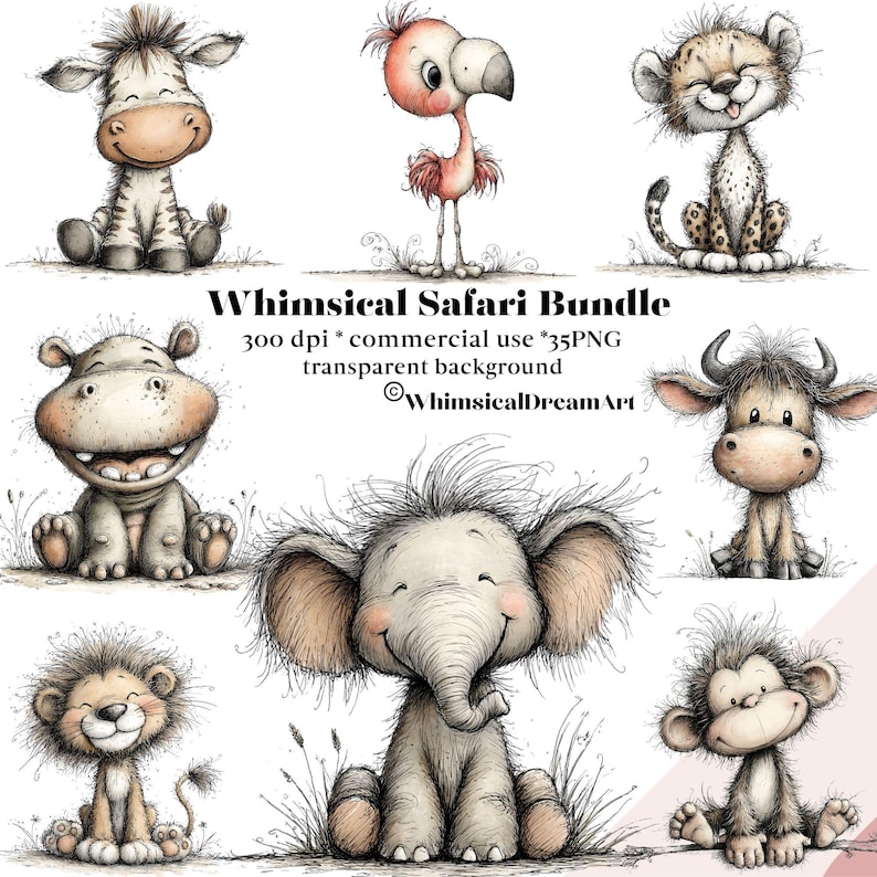 35 PNG Safari Jungle Animals Clipart, Zoo Wild Animals, Whimsical Pet ...