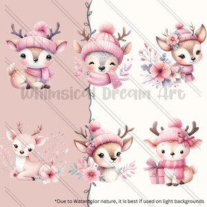 27 Christmas Cute Reindeer Clipart Bundle, Watercolor Deer, Pink ...