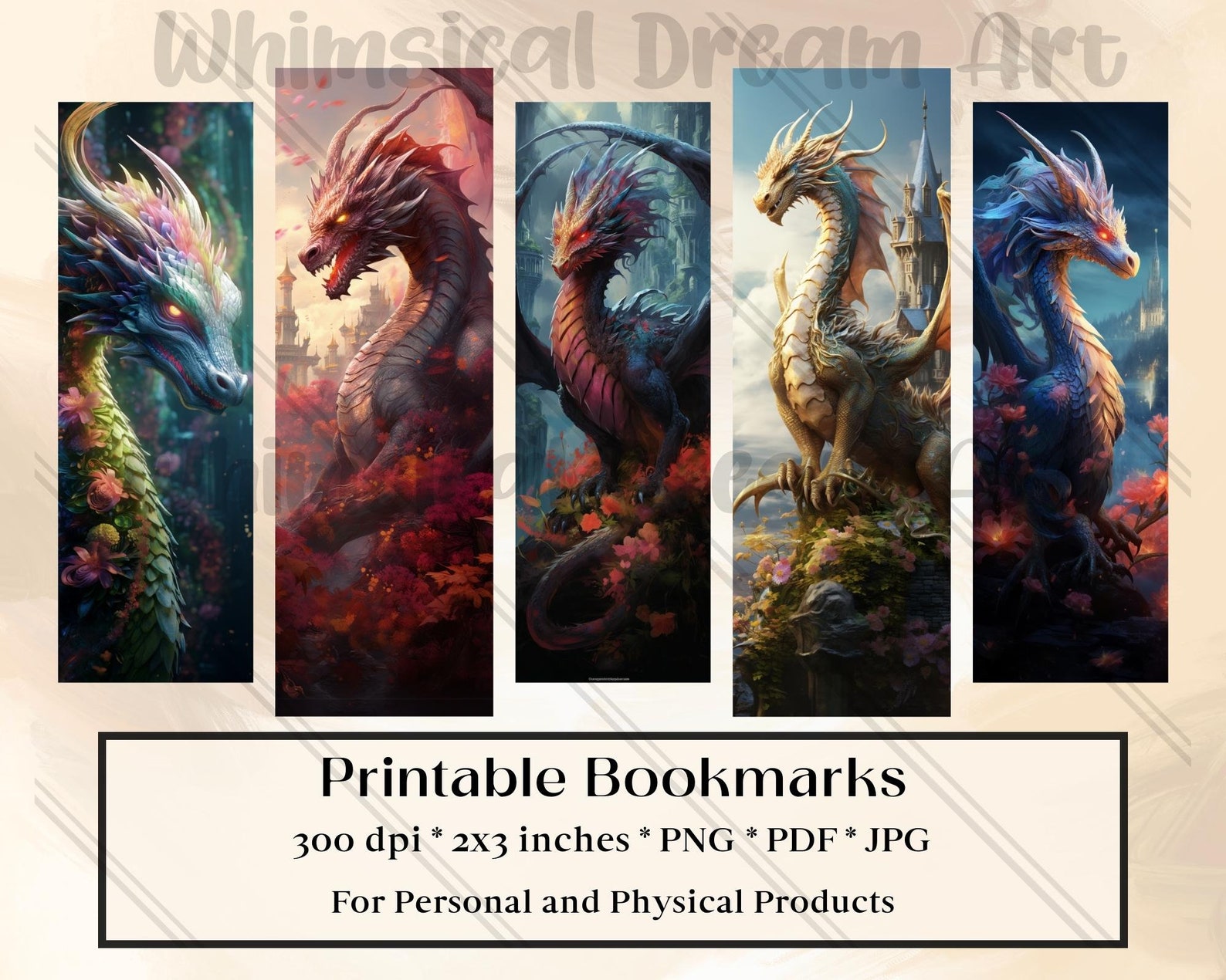20 Fantasy Dragon Bookmark Designs, Printable Bookmarks Digital ...