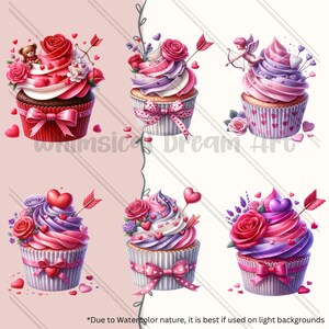 29 Valentine Cupcakes Clipart Bundle, Watercolor Cute Dessert, Junk ...