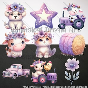 45 Watercolor Purple Farm Animal Clipart - Cute Chickens, Chicks ...