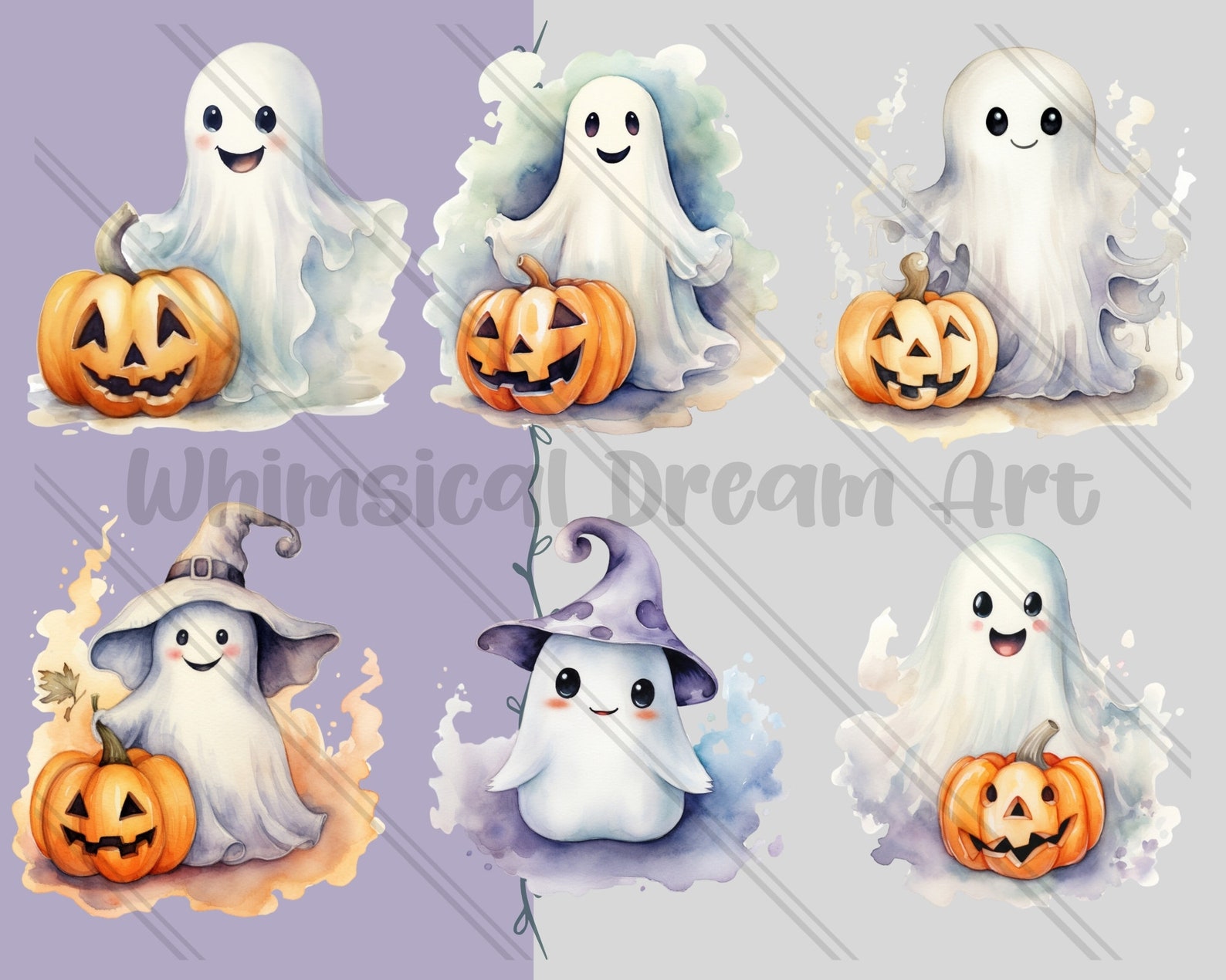 24 Cute Ghost Clipart, Watercolor Halloween PNG, Spooky Collage Images ...