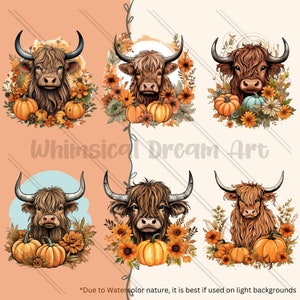24 Watercolour Fall Highland Cow Clipart Bundle, Pumpkins, Autumn ...