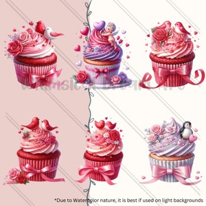 29 Valentine Cupcakes Clipart Bundle, Watercolor Cute Dessert, Junk ...