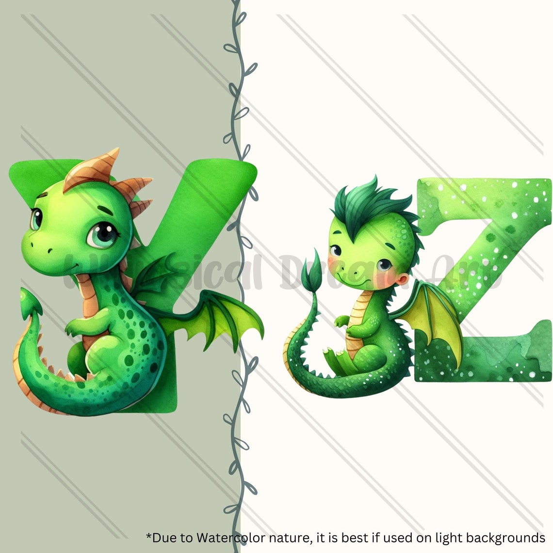 Green Dragon Clipart Decorative Letters, Uppercase Alphabet Set ...