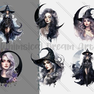 24 PNG Watercolor Dark Witch Clipart Bundle, Gothic Witchcraft Clip Art ...