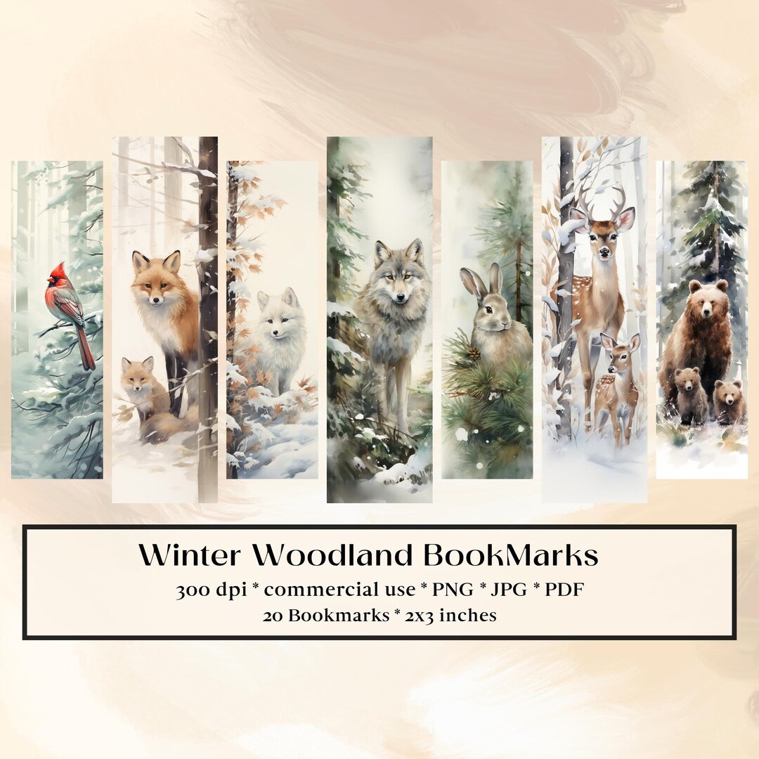 20 Winter Woodland Animal Bookmark, Printable Bookmarks Digital ...