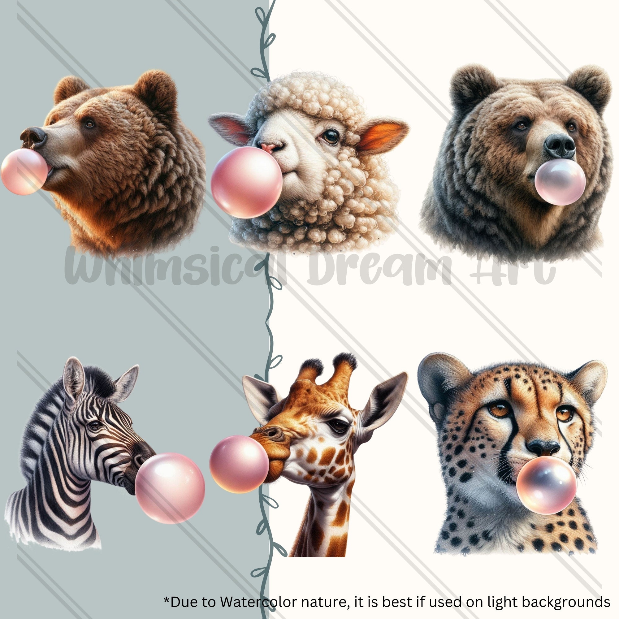 29 Watercolor Bubble Gum Animals Clipart, Cute Animals in PNG Format ...