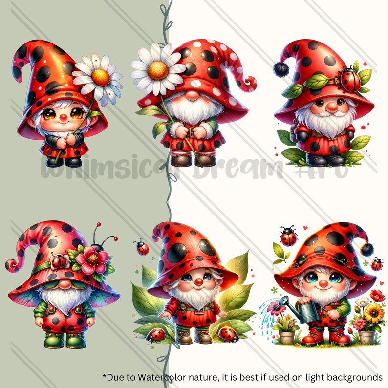 30 Ladybug Gnomes PNG Bundle Collection, Gardening Gnomes Sublimation ...