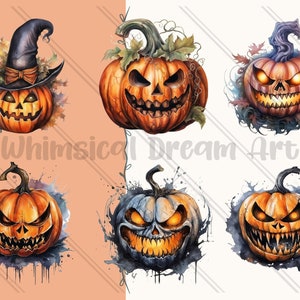 24 Watercolor Scary Pumpkin Clipart Bundle, Halloween Horror Designs ...