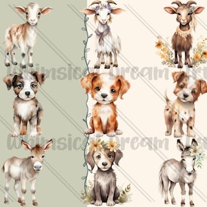 54 Watercolor Boho Farm Animal Clipart Cute Chickens, Chicks, Horses ...