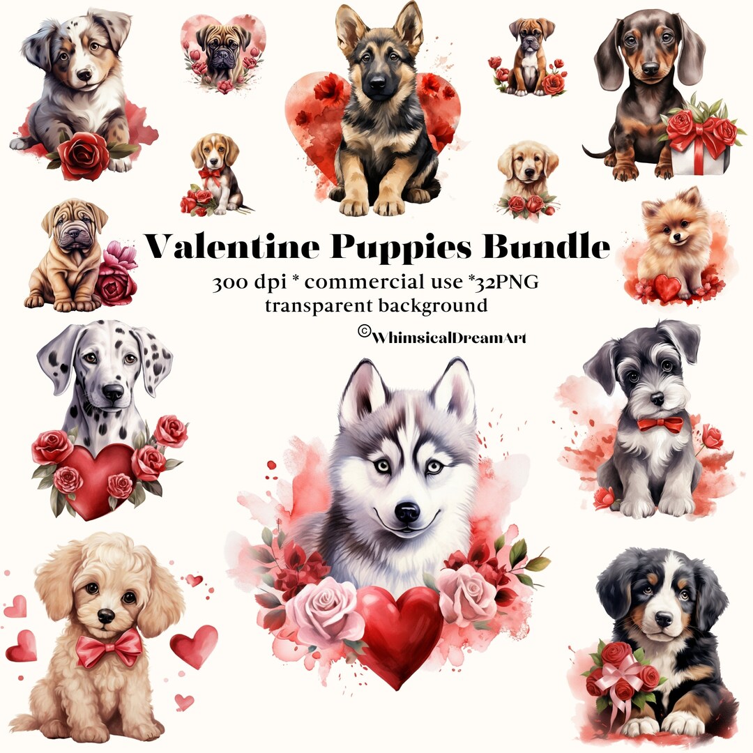 35 Valentine's Day Puppy Clipart, Valentine Cards, Spring, Holiday ...