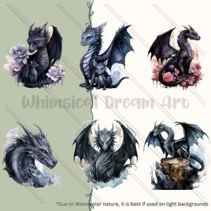 30 PNG Watercolour Gothic Dragons Clipart, Dark Fantasy Black Dragon ...