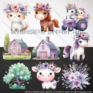 45 Watercolor Purple Farm Animal Clipart - Cute Chickens, Chicks ...