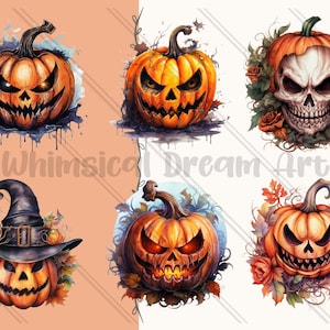 24 Watercolor Scary Pumpkin Clipart Bundle, Halloween Horror Designs ...