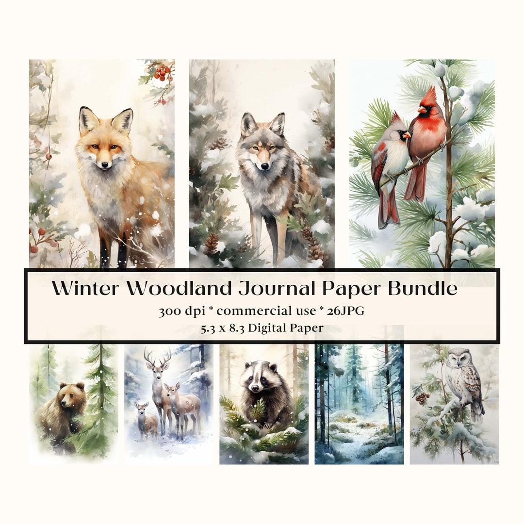 26 Winter Woodland Digital Paper, Watercolor Forest Printable Pages ...