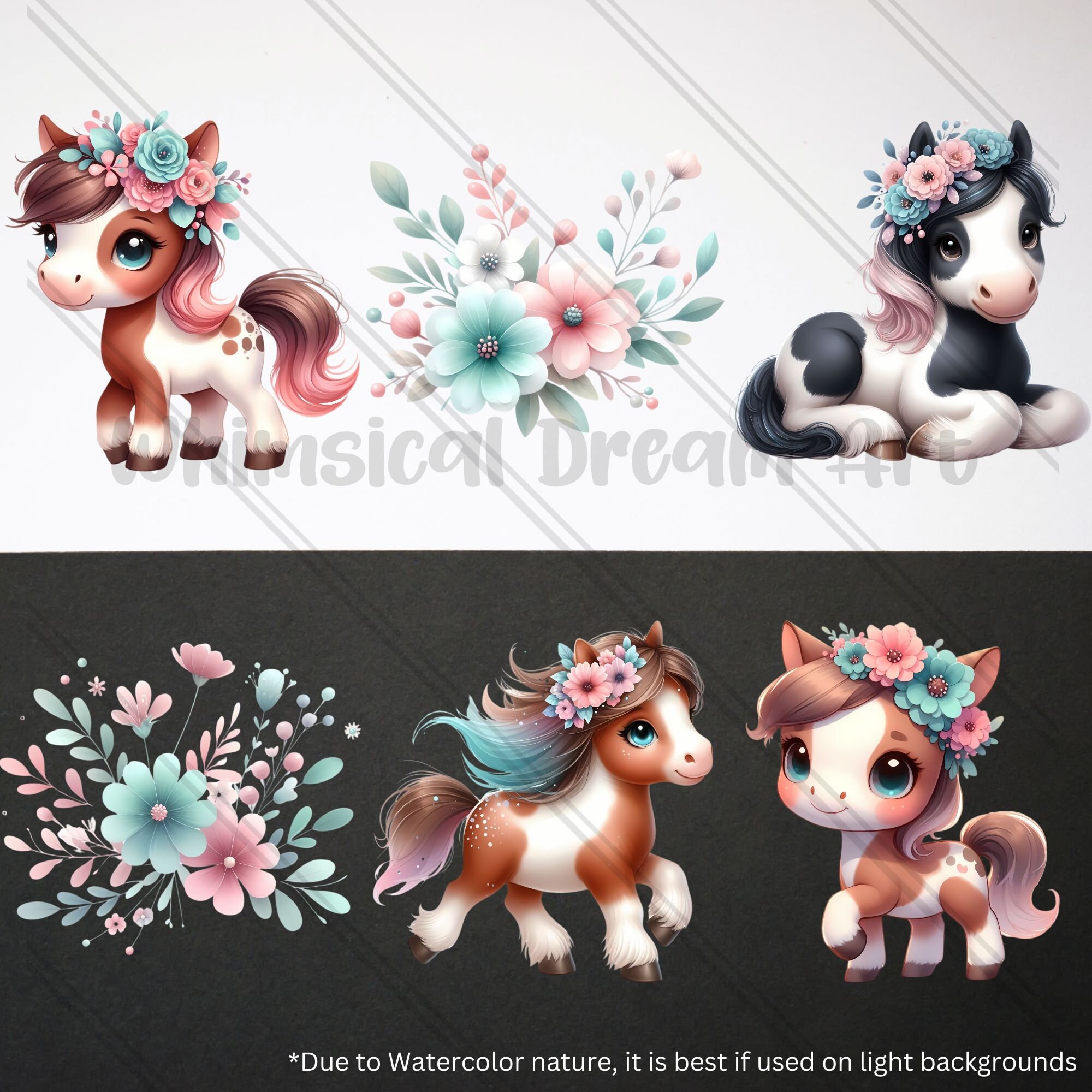 36 Cute Pony and Flower PNG Collection, Pretty Pinto Nursery, Sweet ...